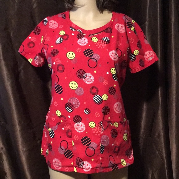 Dickies | Tops | Dickies Red Smiley Scrub Top Nurse Medical Small ...